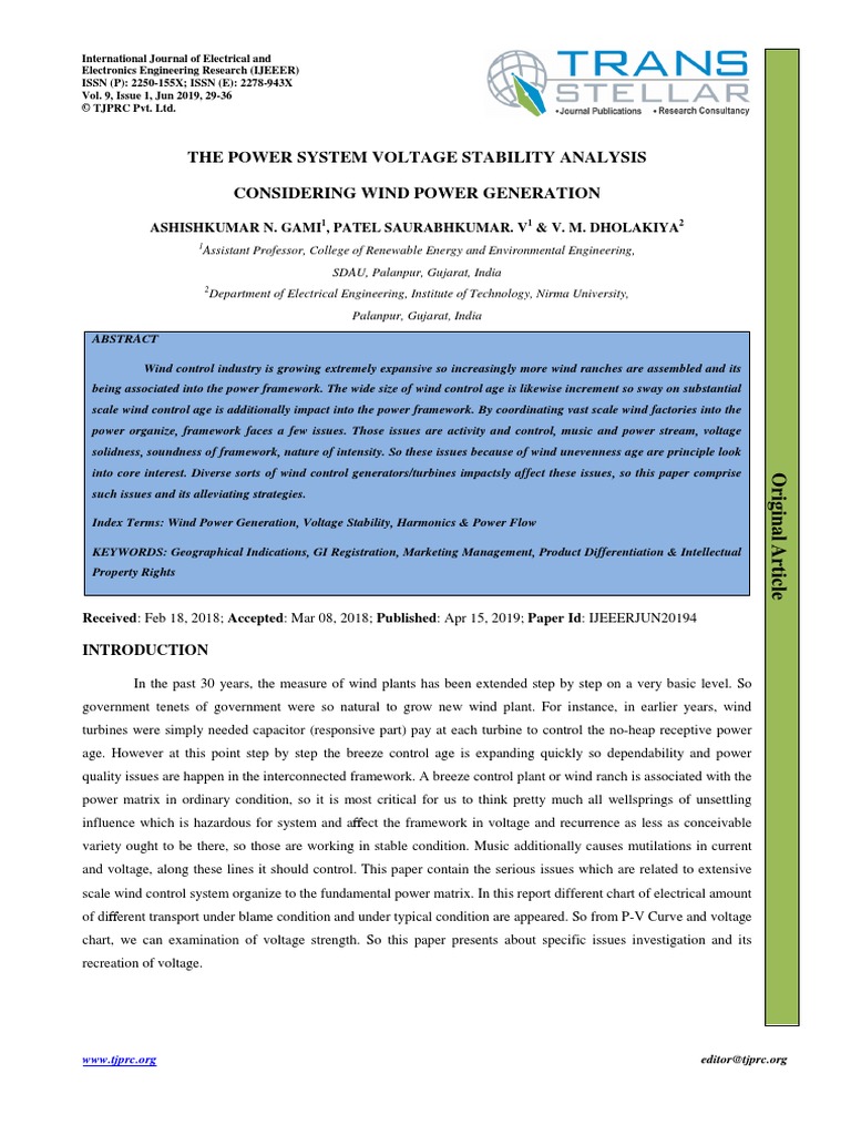 The Power System Voltage Stability Analysis Considering Wind Power ...