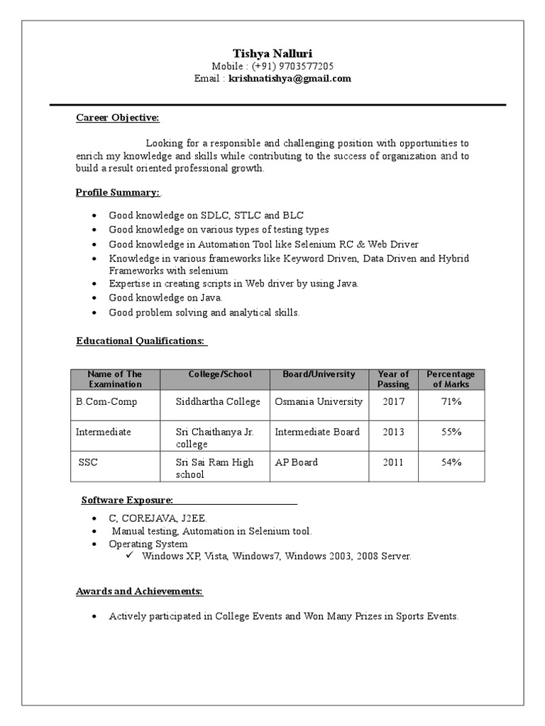 Selenium & Java Testing Expert Resume | PDF