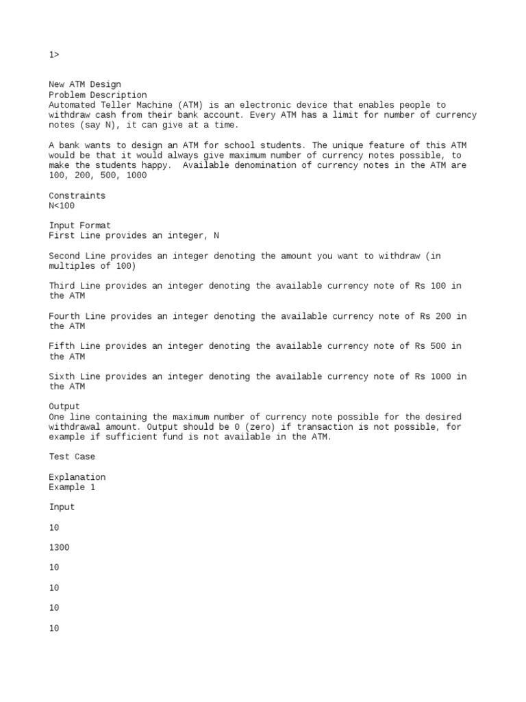 Tcs Question | PDF | Automated Teller Machine | Rupee