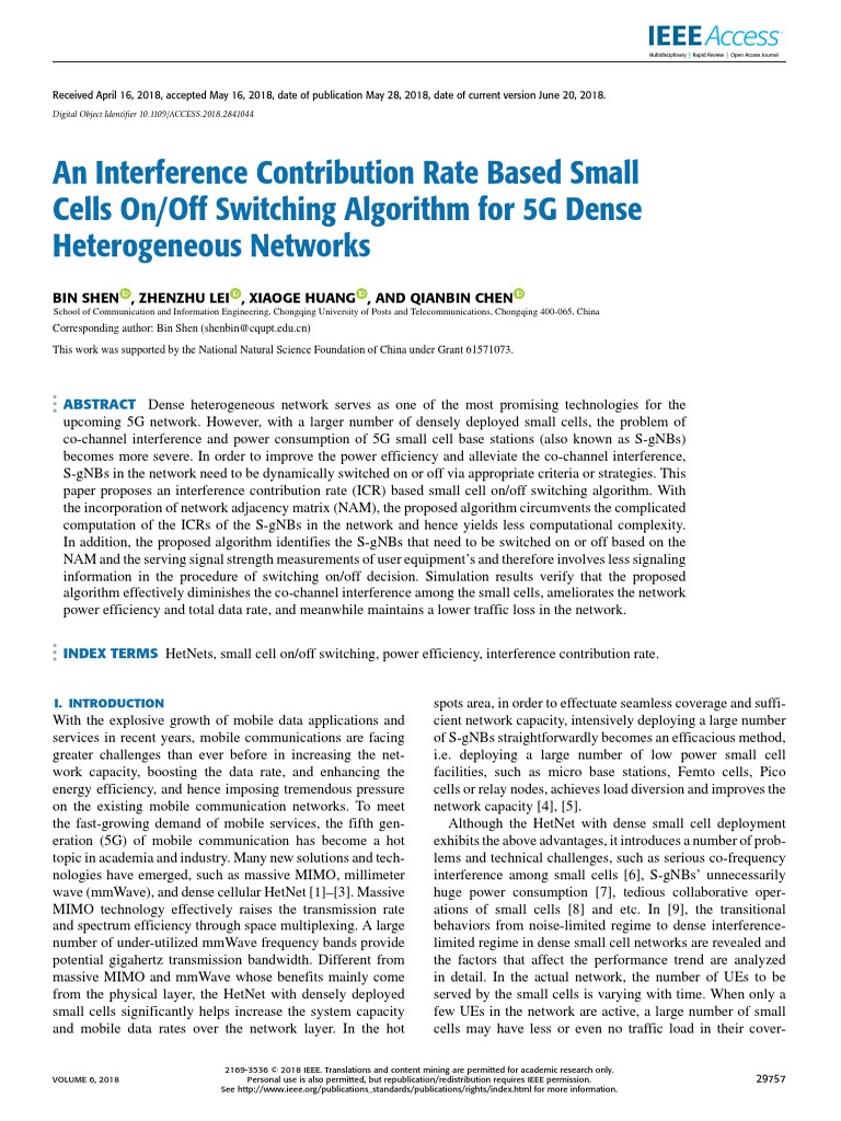 An Interference Contribution Rate Based Small Cells On/Off Switching Algorithm For 5G Dense ...