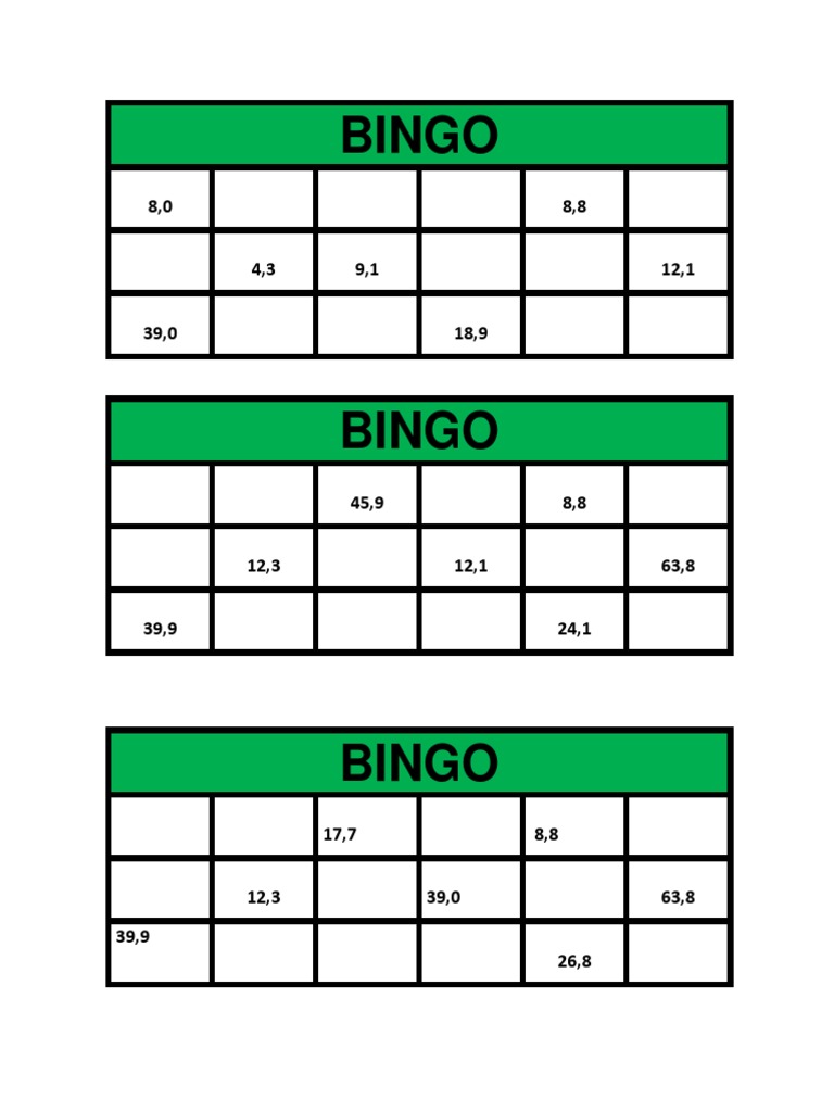 Cartolas de Bingo Decimales | PDF