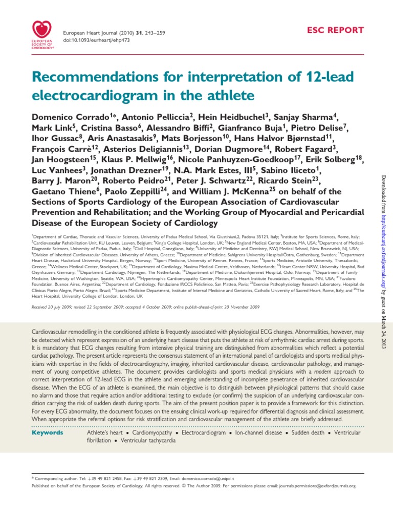ESC Report Recommendations For Interpretation of 12 Lead ...