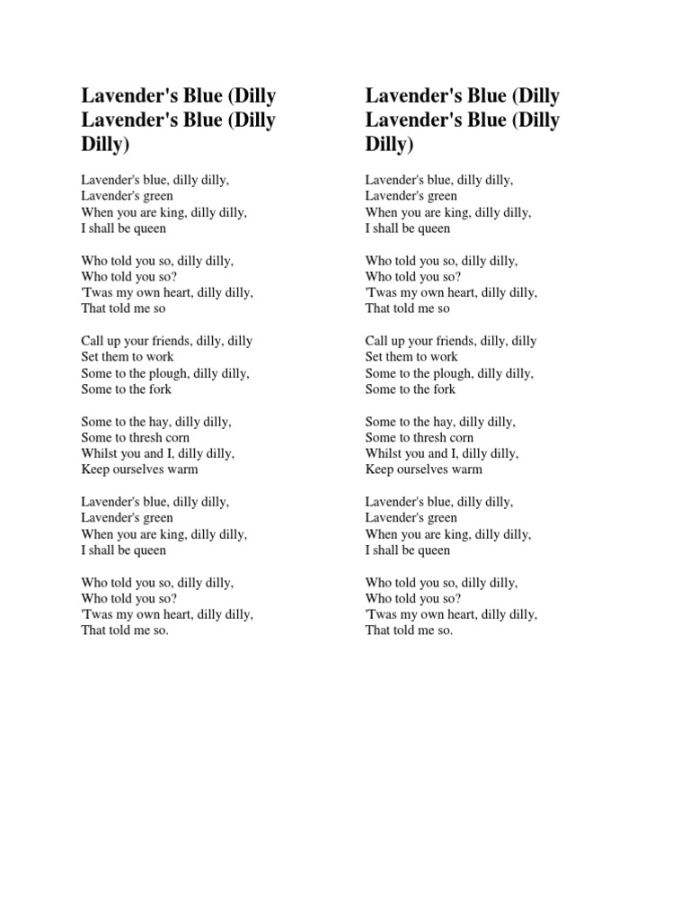 Lavender's Blue Lyrics Overview | PDF