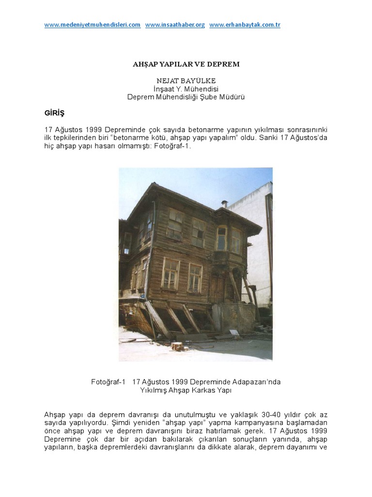 Ahşap Yapılar Ve Deprem | PDF