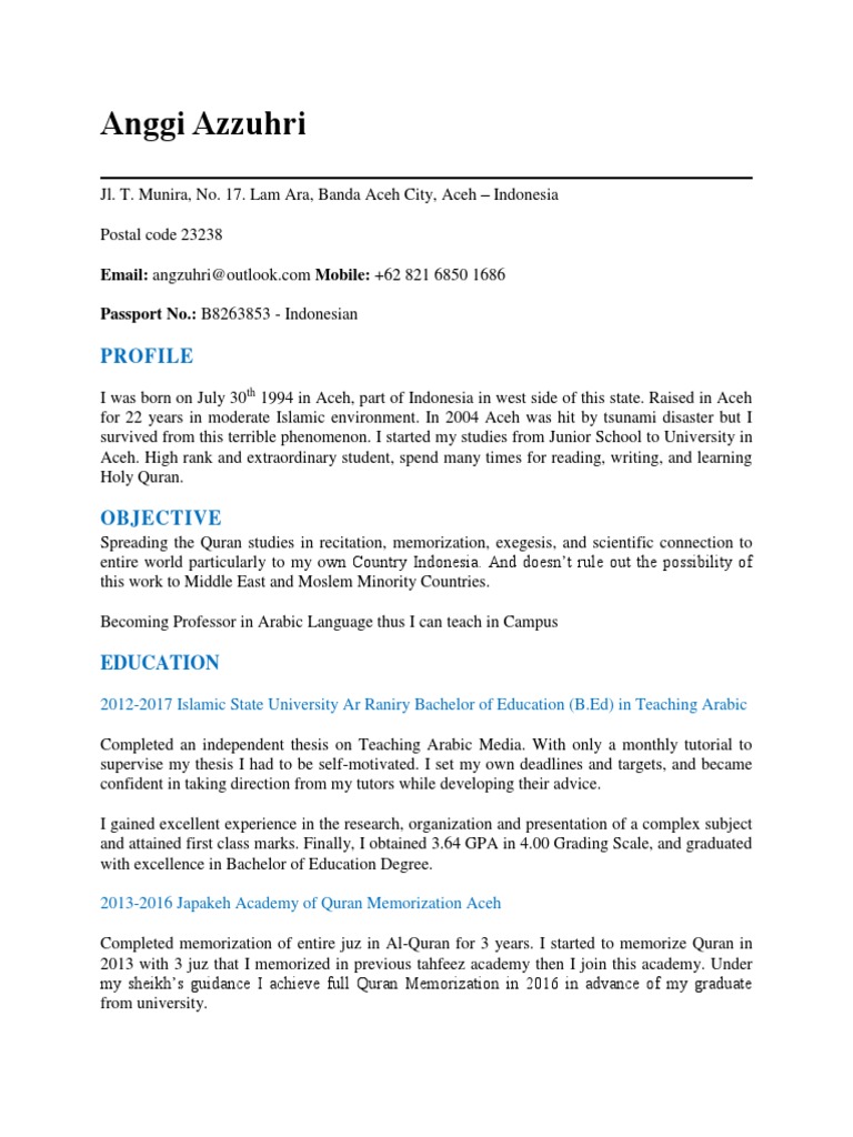 CV Example | PDF | Quran | Islam