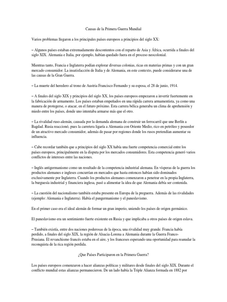Causas de La Primera Guerra Mundial | PDF | Austria Hungría | imperio ...