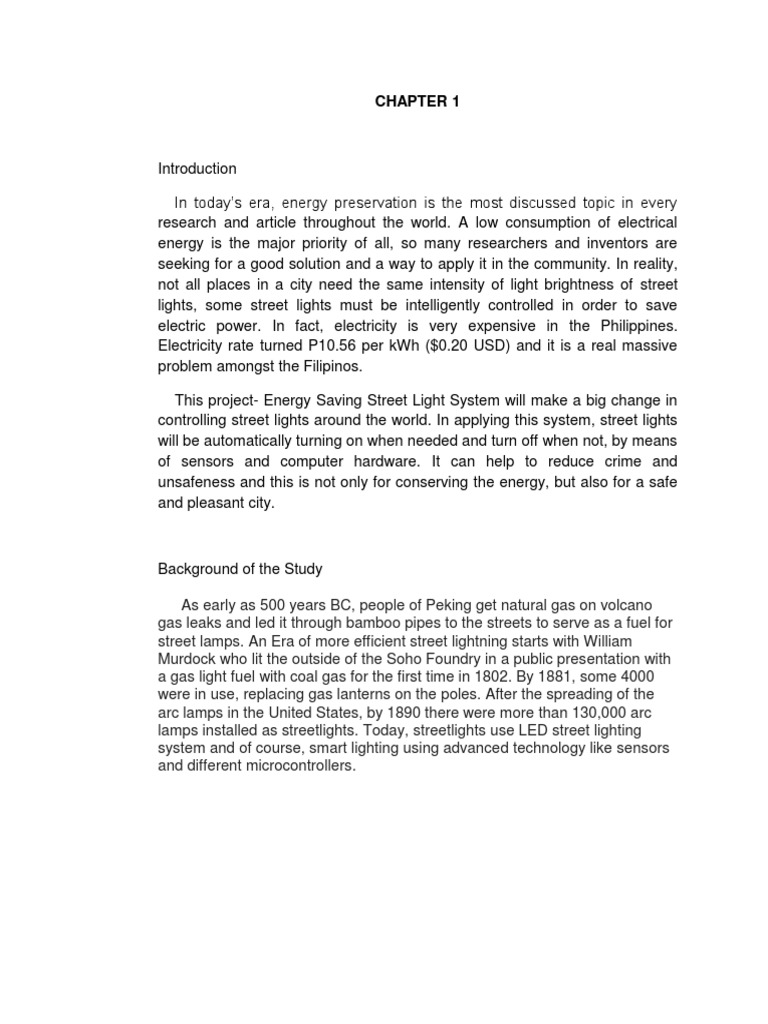 CHAPTER 1 - Energy Saving Street Light System | PDF | Street Light ...