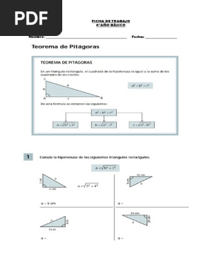 Hojas De Trabajo Del Teorema De Pitágoras En Formato Pdf Con Respuestas
