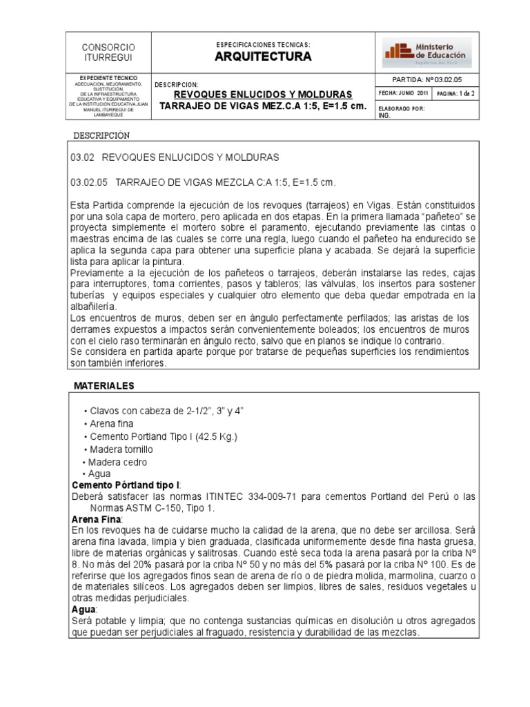03.02.05. Tarrajeo de Vigas | PDF | Cemento | Materiales 03.02.05. Tarrajeo de Vigas | PDF | Cemento | Materiales