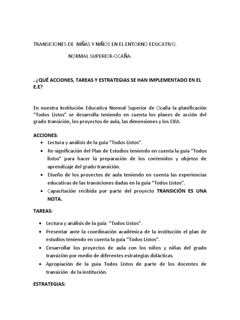 Transiciones de Niñas y Niños en El Entorno Educativo | PDF | Educación ...