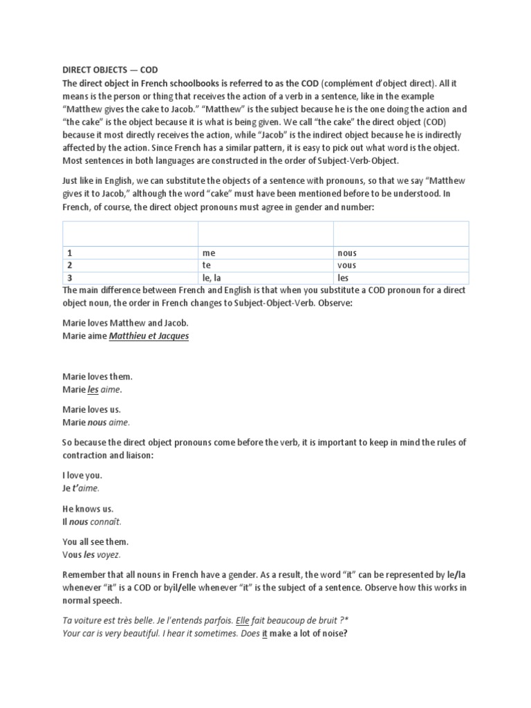 French COD COI | Grammatical Gender | Grammatical Number
