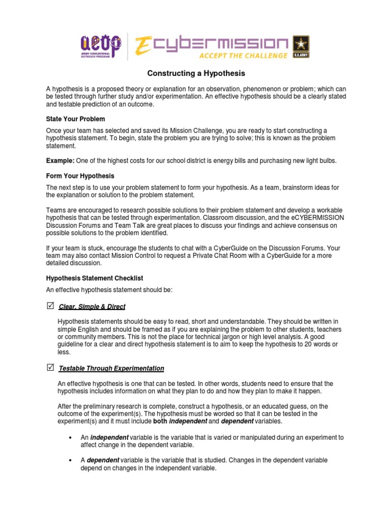Constructing A Hypothesis | PDF | Hypothesis | Experiment