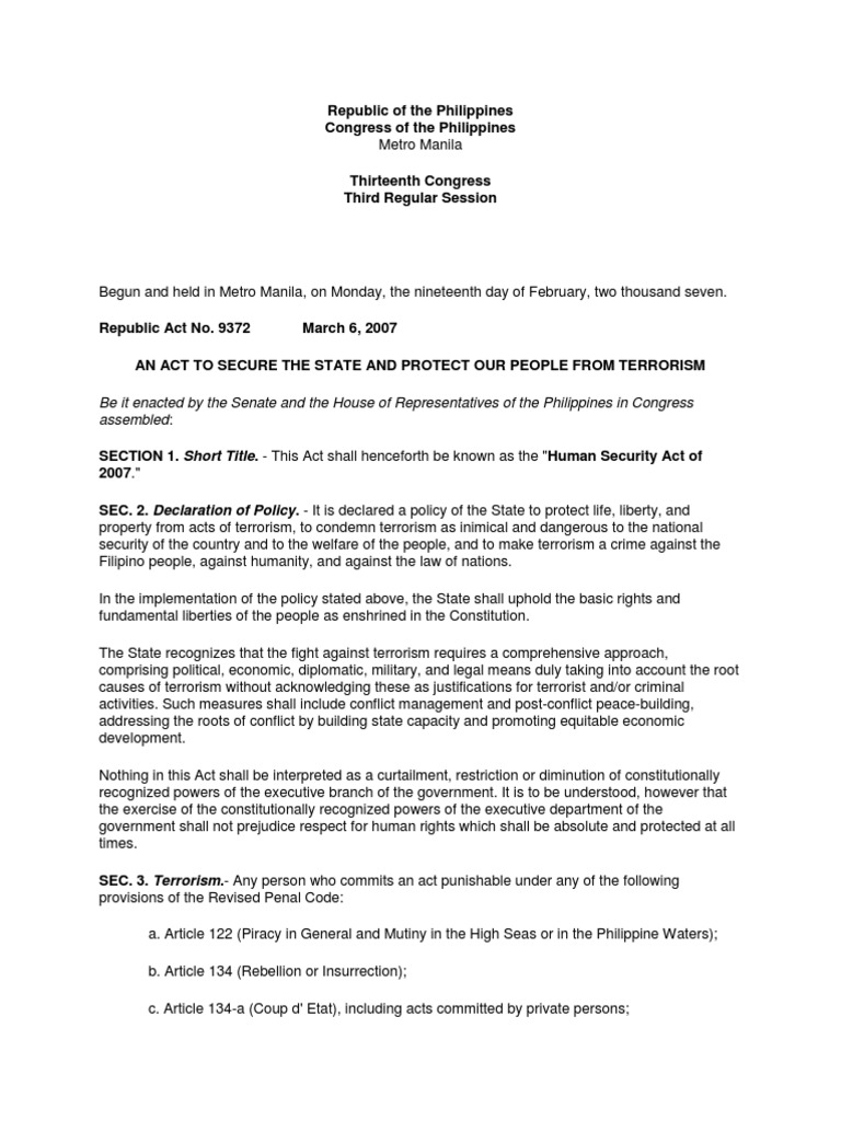 Sec 58 RA 9372 | PDF | Virtue | Human Rights