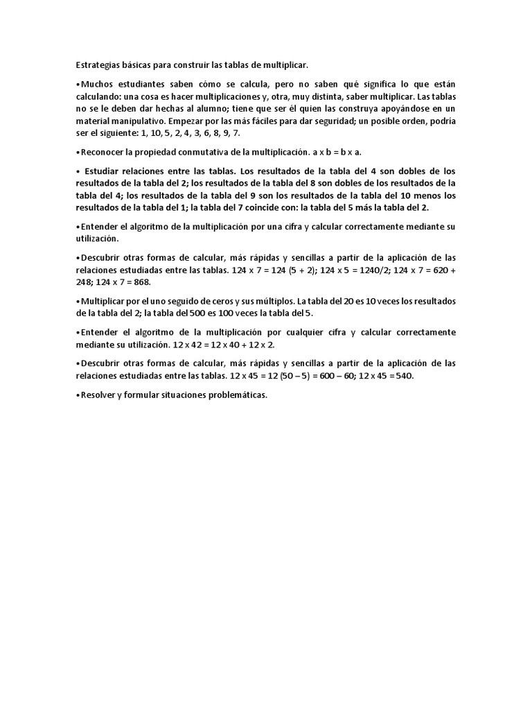 Estrategias Básicas para Construir Las Tablas de Multiplicar | PDF