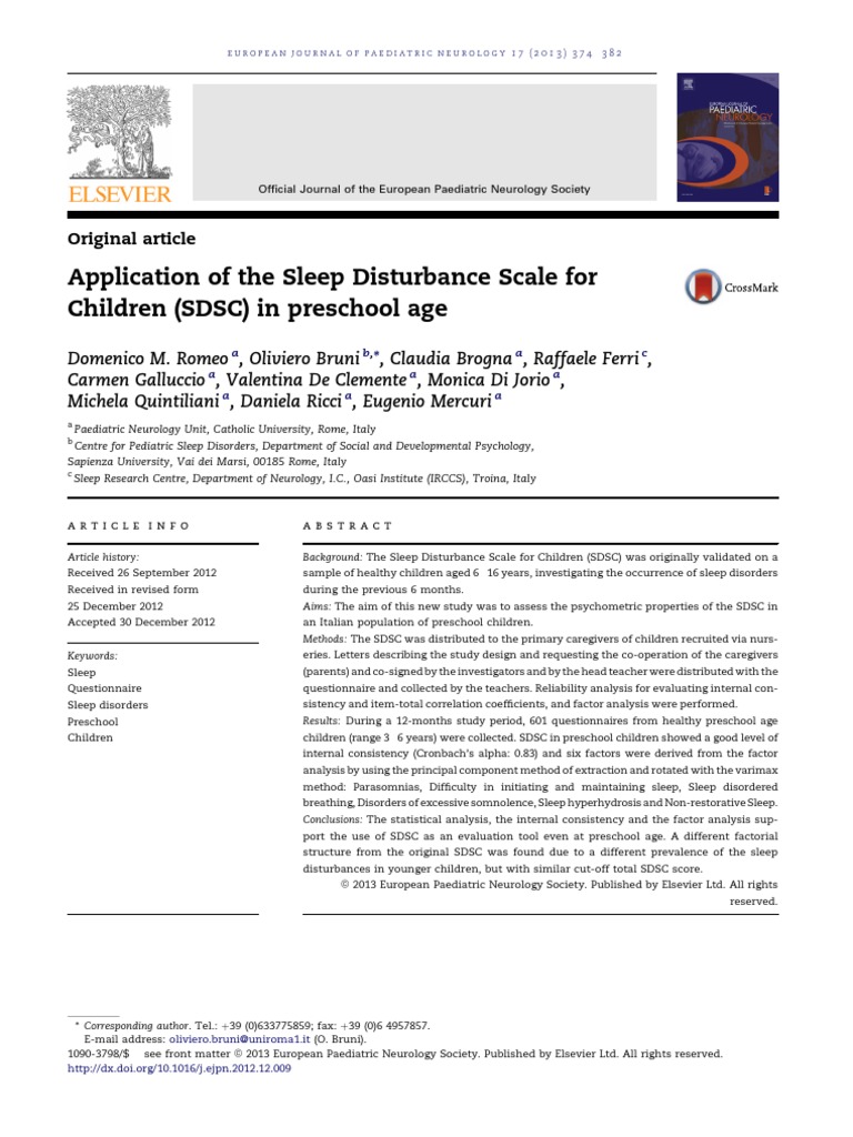 Application of The Sleep Disturbance Scale For Children (SDSC) in ...