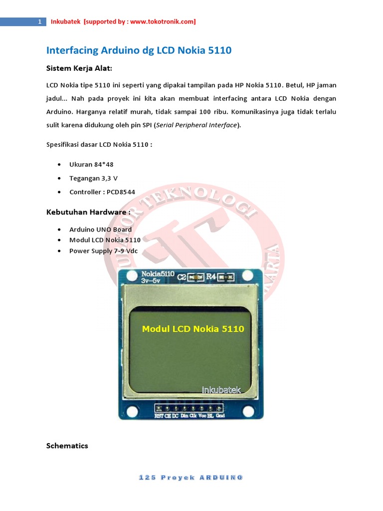 Interfacing Arduino DG LCD Nokia 5110 | PDF