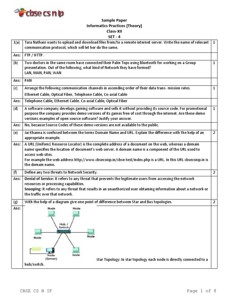 Sample Paper Class Xii Informatics Practices Theory Pdf Html Element Computer Network