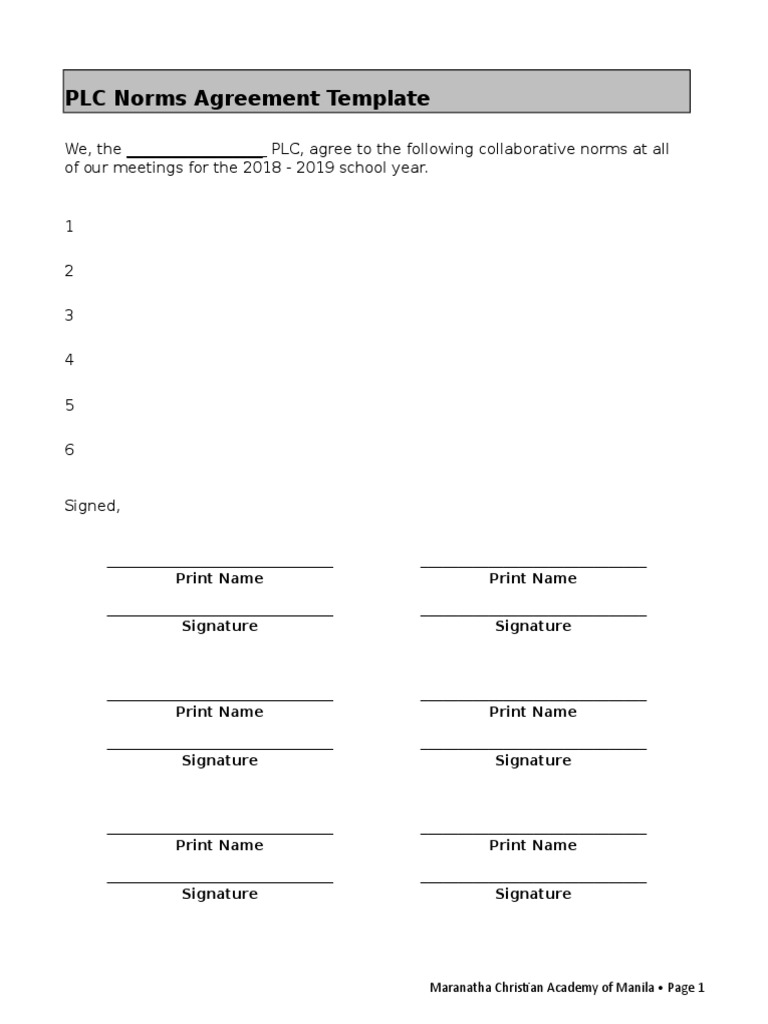 PLC - Norms Agreement Template | PDF | Teaching | Pedagogy