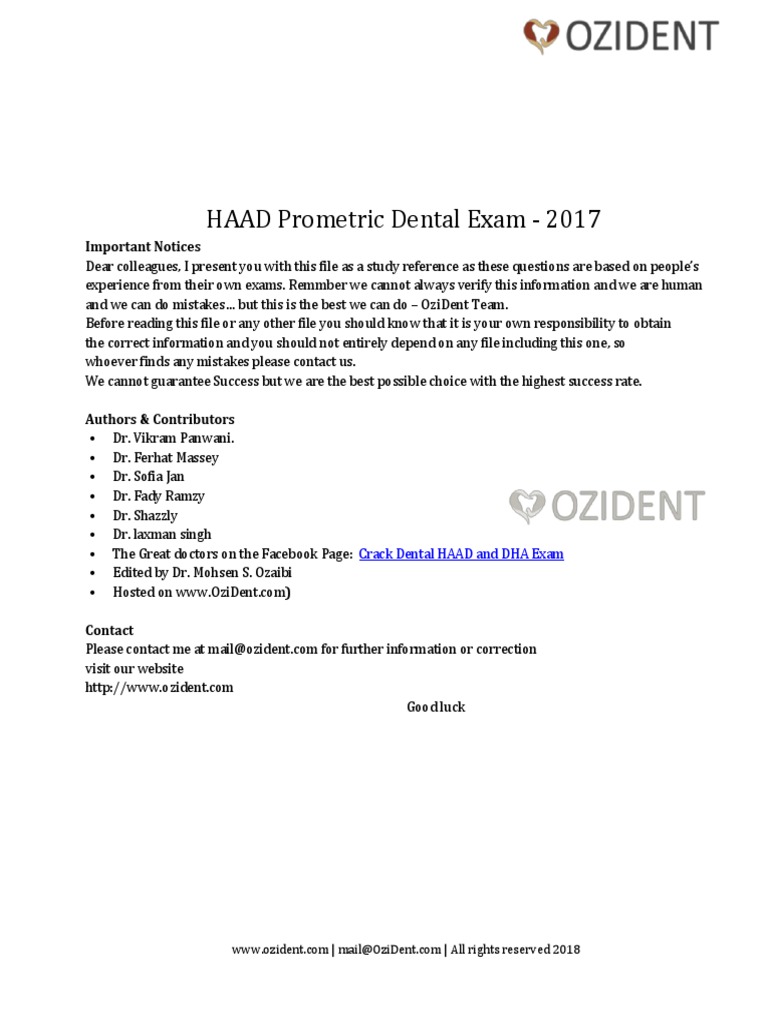 Haad Exam 2017 | PDF | Dentures | Mouth