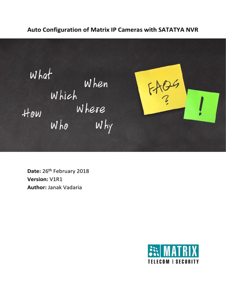 Auto Configuration of Matrix Ip Cameras With SATATYA NVR | PDF