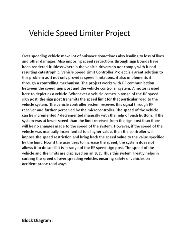 Vehicle Speed Limiter Project: Block Diagram | PDF