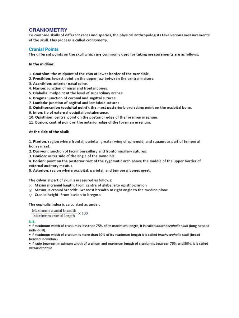 I - 3. Cranial Anthropometry - CRANIOMETRY | PDF