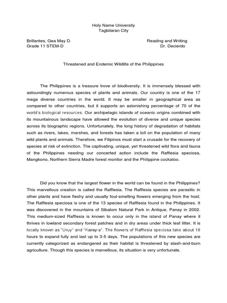 Threatened and Endemic Wildlife of The Philippines | PDF | Habitat ...