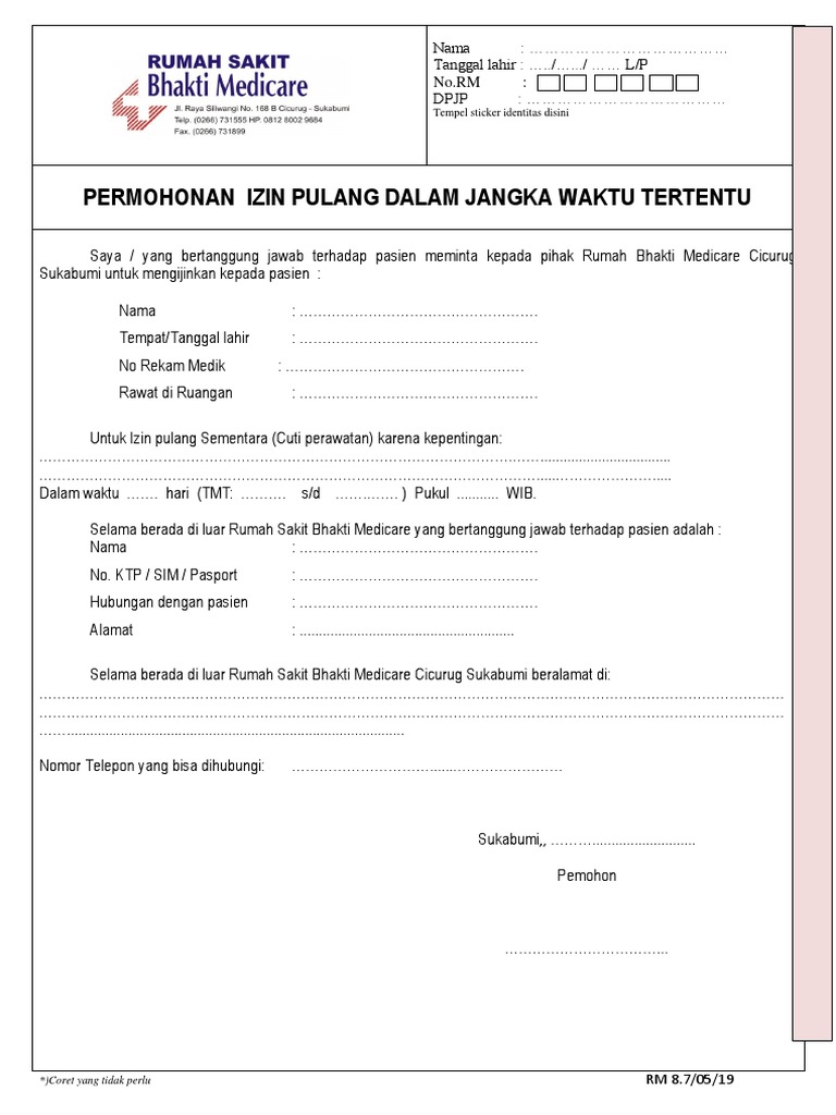 Formulir Ijin Pasien Pulang | PDF