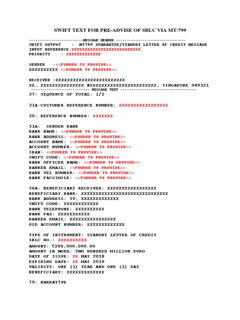 Verbiage Sblc | Letter Of Credit | Credit