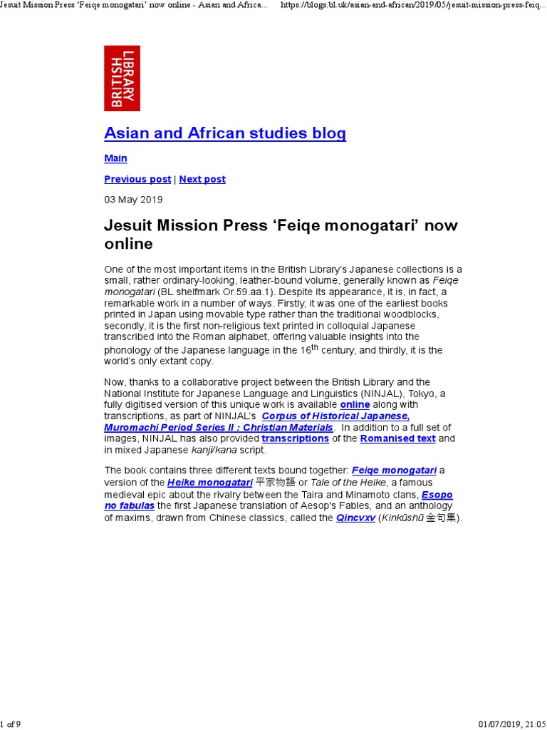 Jesuit Mission Press Feiqe Monogatari' | PDF | Christian Mission | Japan