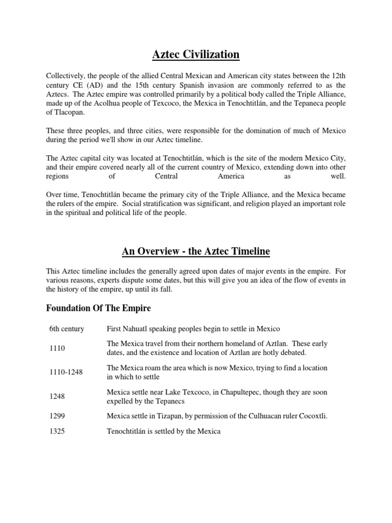 Aztec Civilization: An Overview - The Aztec Timeline | PDF | Wife
