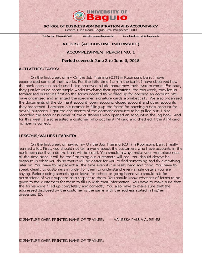 Athsis1 (Accounting Internship) Accomplishment Report No. 1 Period ...