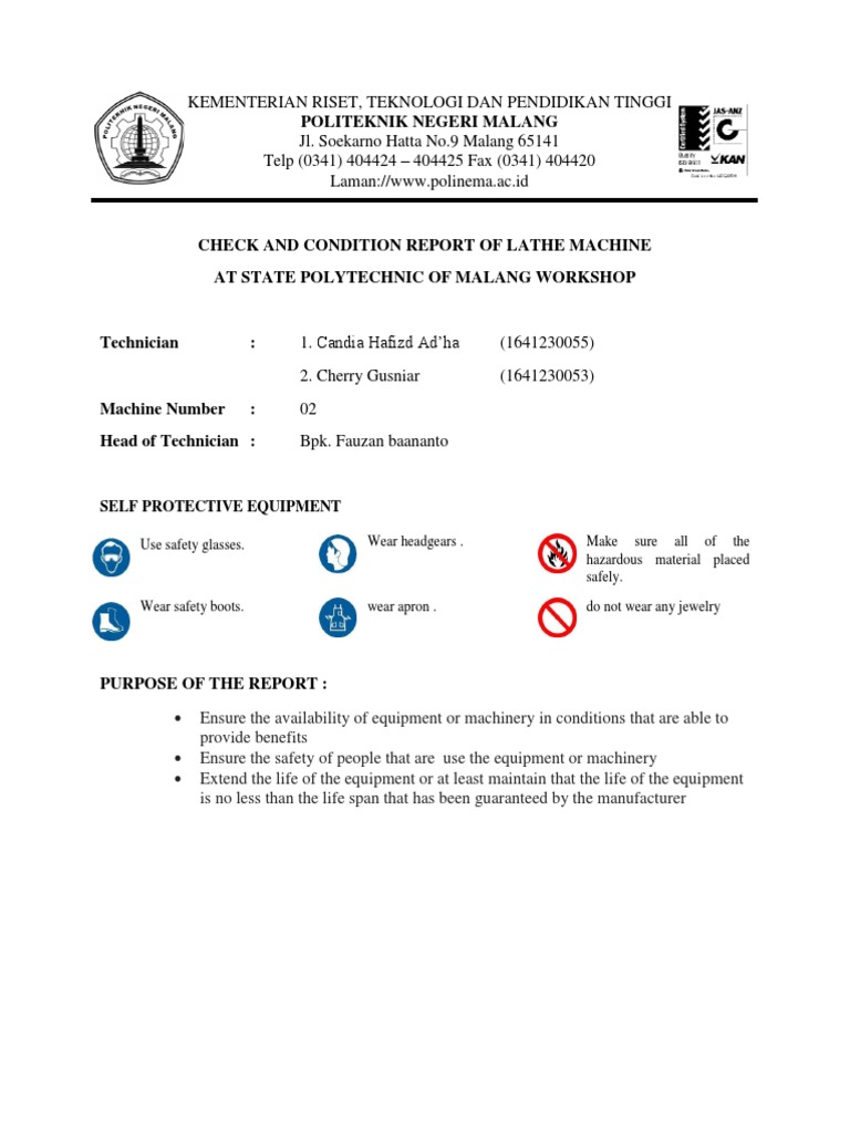 Check and Condition Lathe Report | PDF | Machines | Screw