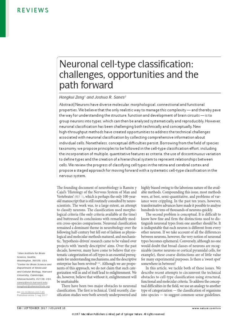 Neuronal Cell-Type Classification: Challenges, Opportunities and The Path Forward | PDF ...