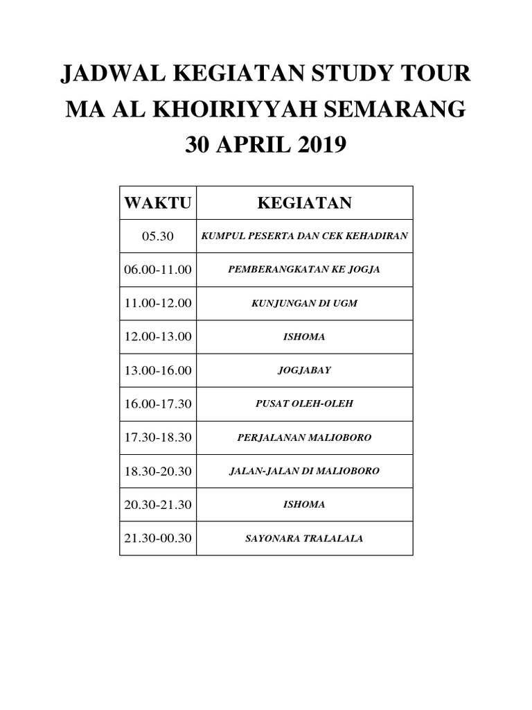 Jadwal Kegiatan Study Tour | PDF