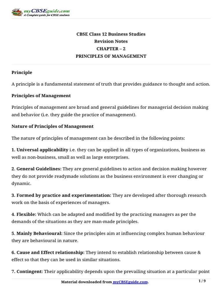 12 Business Studies CH 2 Principles Management | PDF | Employment ...