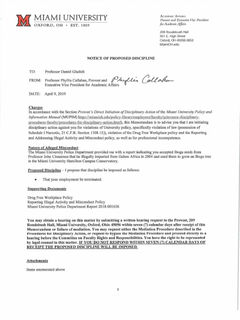 Gladish Notice of Discipline 4.9.2019 PDF | PDF | Social Institutions ...