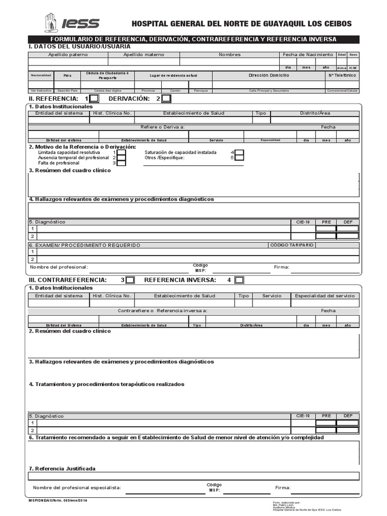 Formulario 053-Hoja de Derivación - Referencia - Contrareferencia | PDF | Hospital | Medicina ...