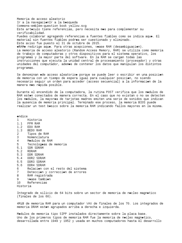 Memoria Ram Wikipedia | PDF | Memoria de acceso aleatorio | Ingeniería ...