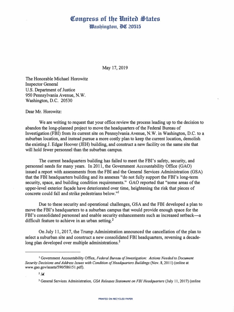 Dems Letter To DOJ IG - 5.17.2019 | PDF | Federal Bureau Of ...
