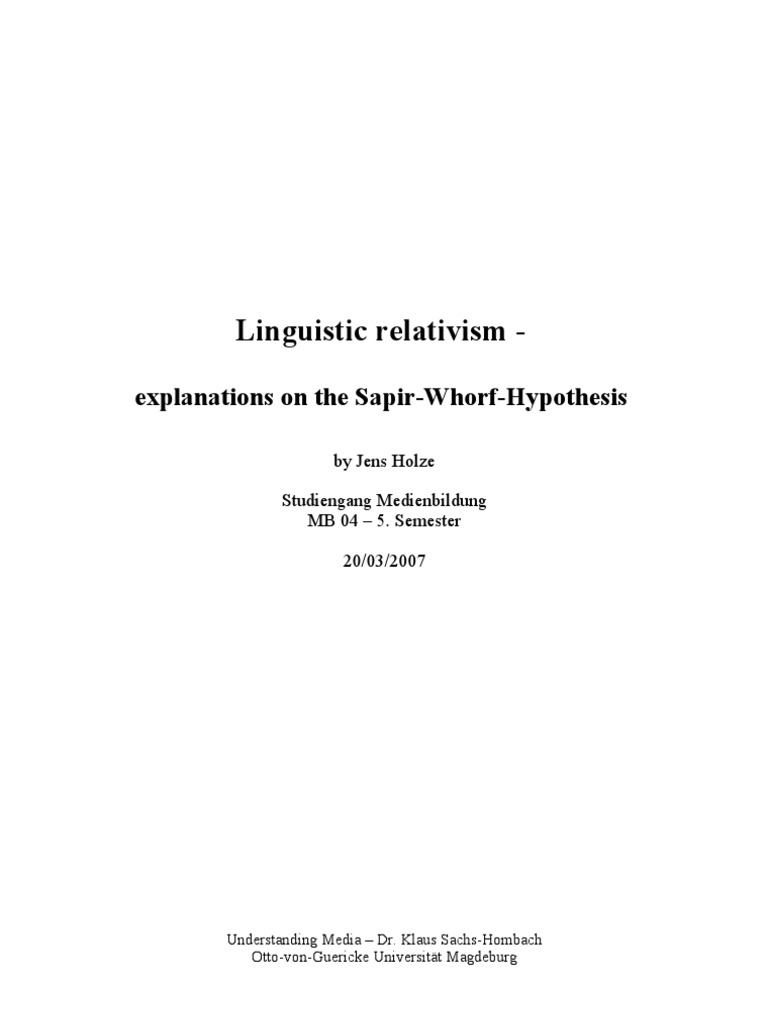 Linguistic Relativism - Explanations On The Sapir-Whorf-Hypothesis ...