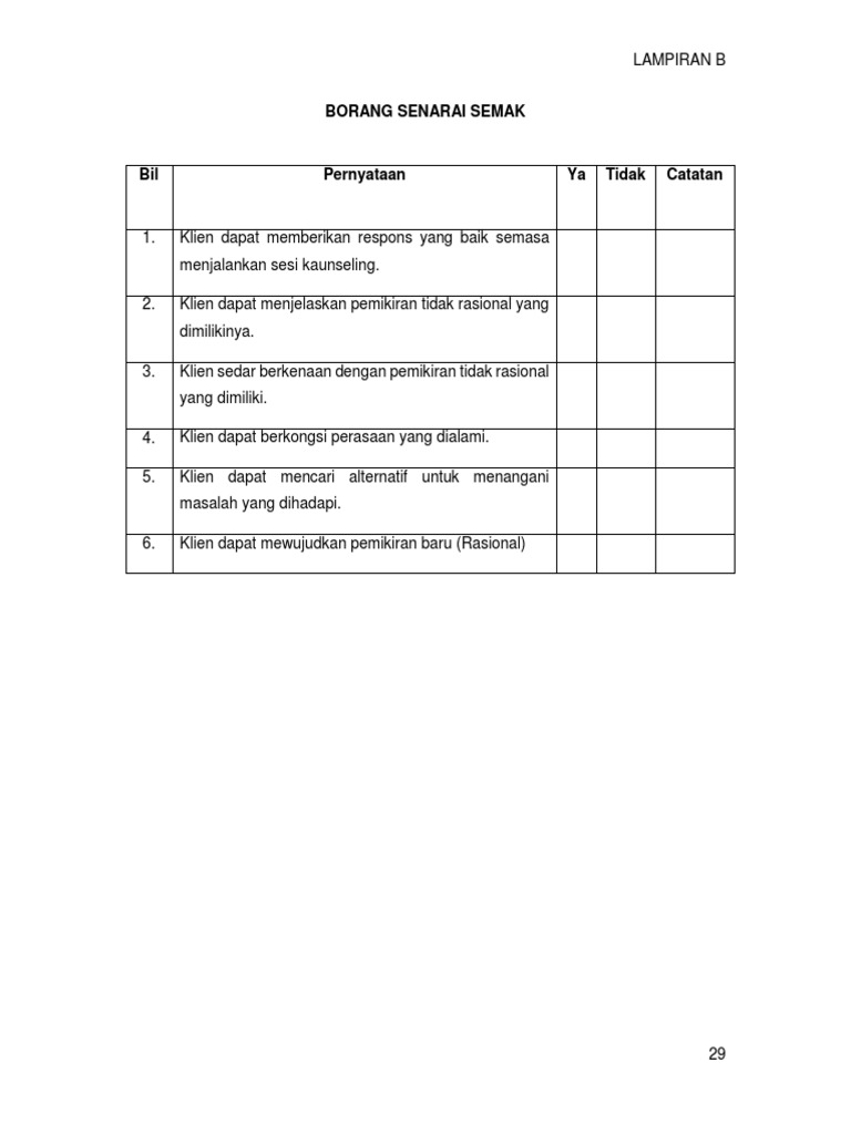 contoh borang senarai semak - Michael Nolan