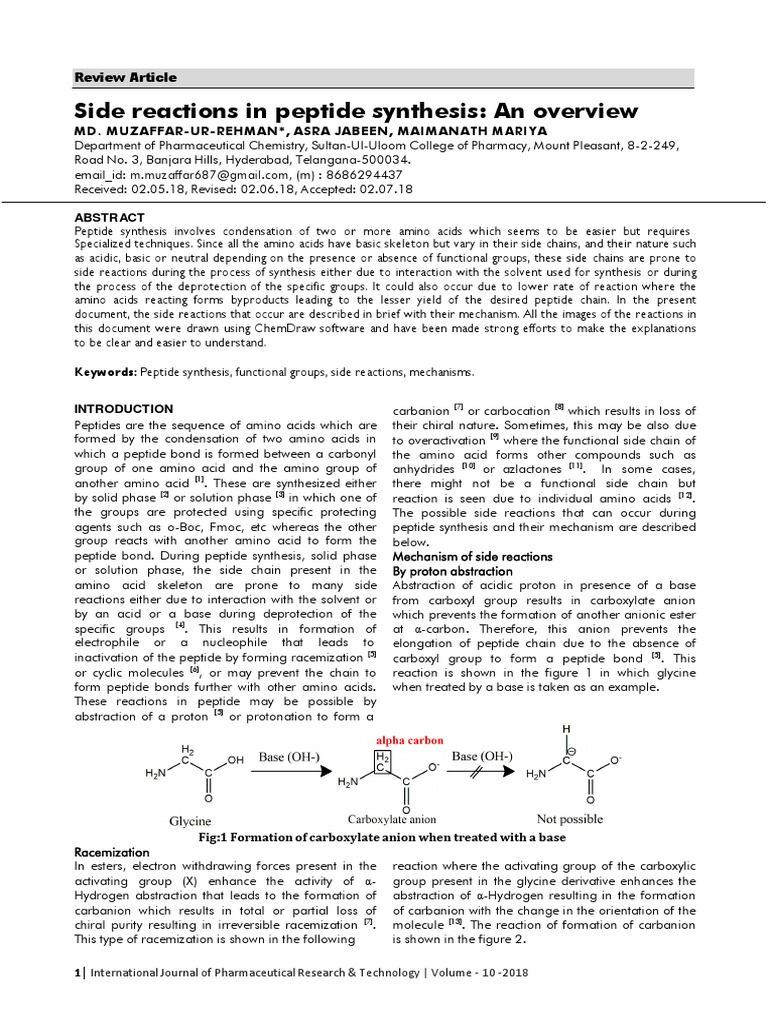 Side Reactions in Peptide Synthesis | PDF | Chemical Reactions ...