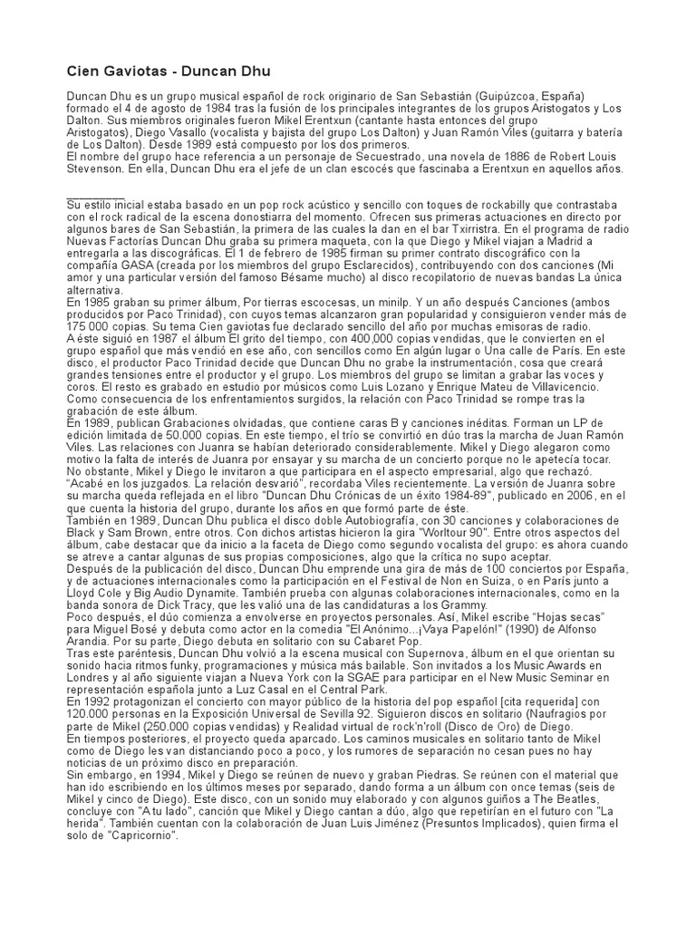 Historia de Duncan Dhu en la música | PDF | Las artes escénicas ...