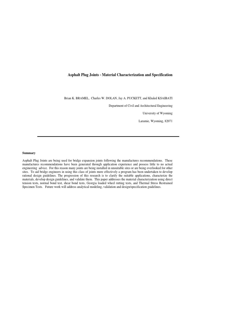 Material Characterization of Asphalt Plug Joints for Bridge Expansion ...