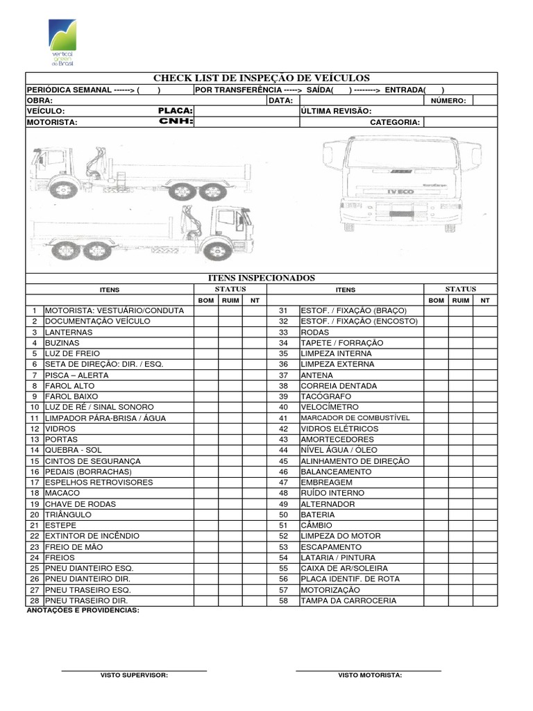 Check List Caminhao PDF | PDF | Engenharia de Transporte | Transporte