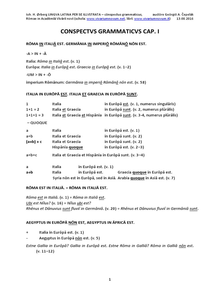 LLPSI Conspectus Grammaticus - Geōrgiō Čepelák (2016) | PDF