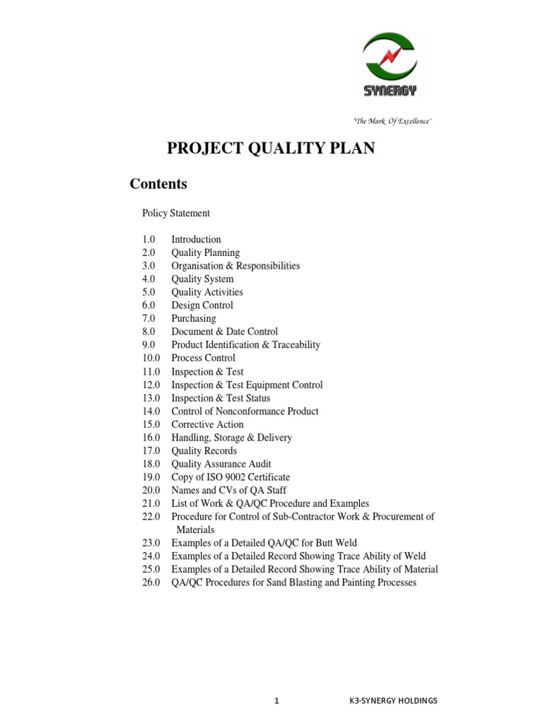 Project Quality Plan Overview | PDF | Quality Assurance | Verification ...