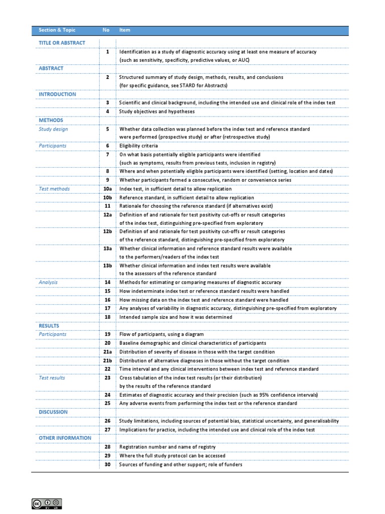 STARD 2015 Checklist PDF | PDF | Sensitivity And Specificity | Health ...