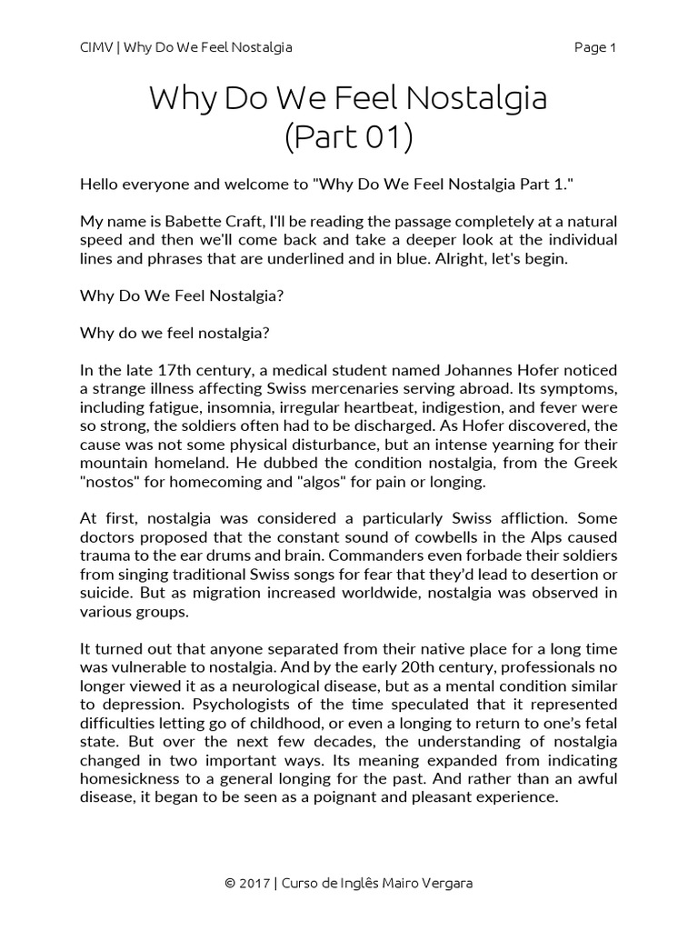 CIMV - Why Do We Feel Nostalgia | PDF | Nostalgia | Feeling